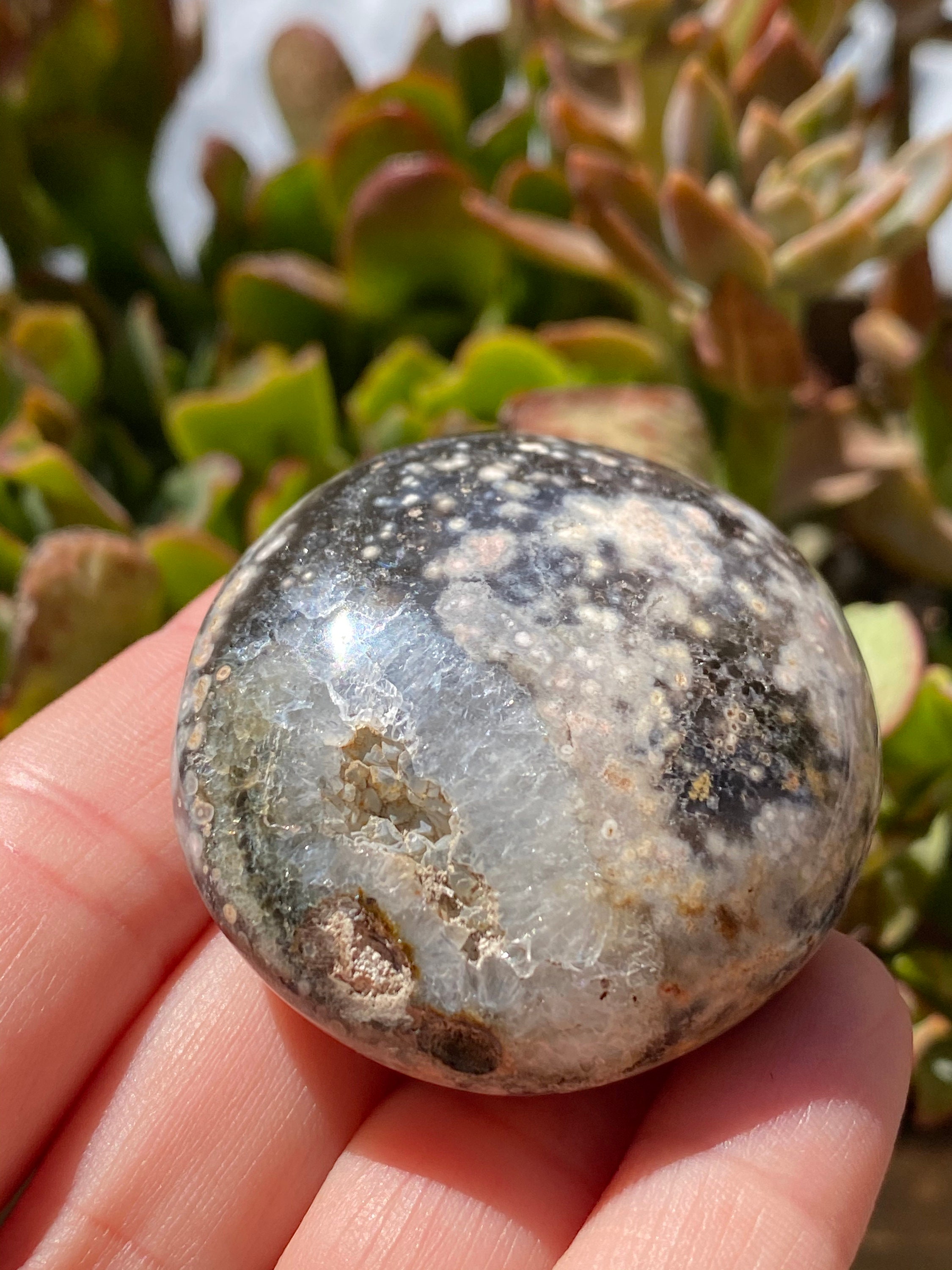 Translucent Orbicular Jasper Heart and Palmstone Galet with | Etsy