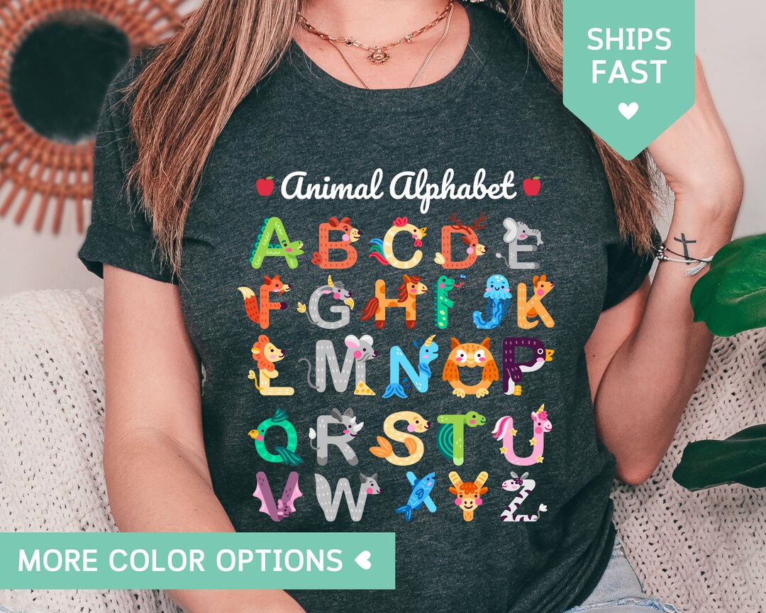 Animal Alphabet T Shirt, Alphabet Shirt Women, ABC Shirt for Teachers ...