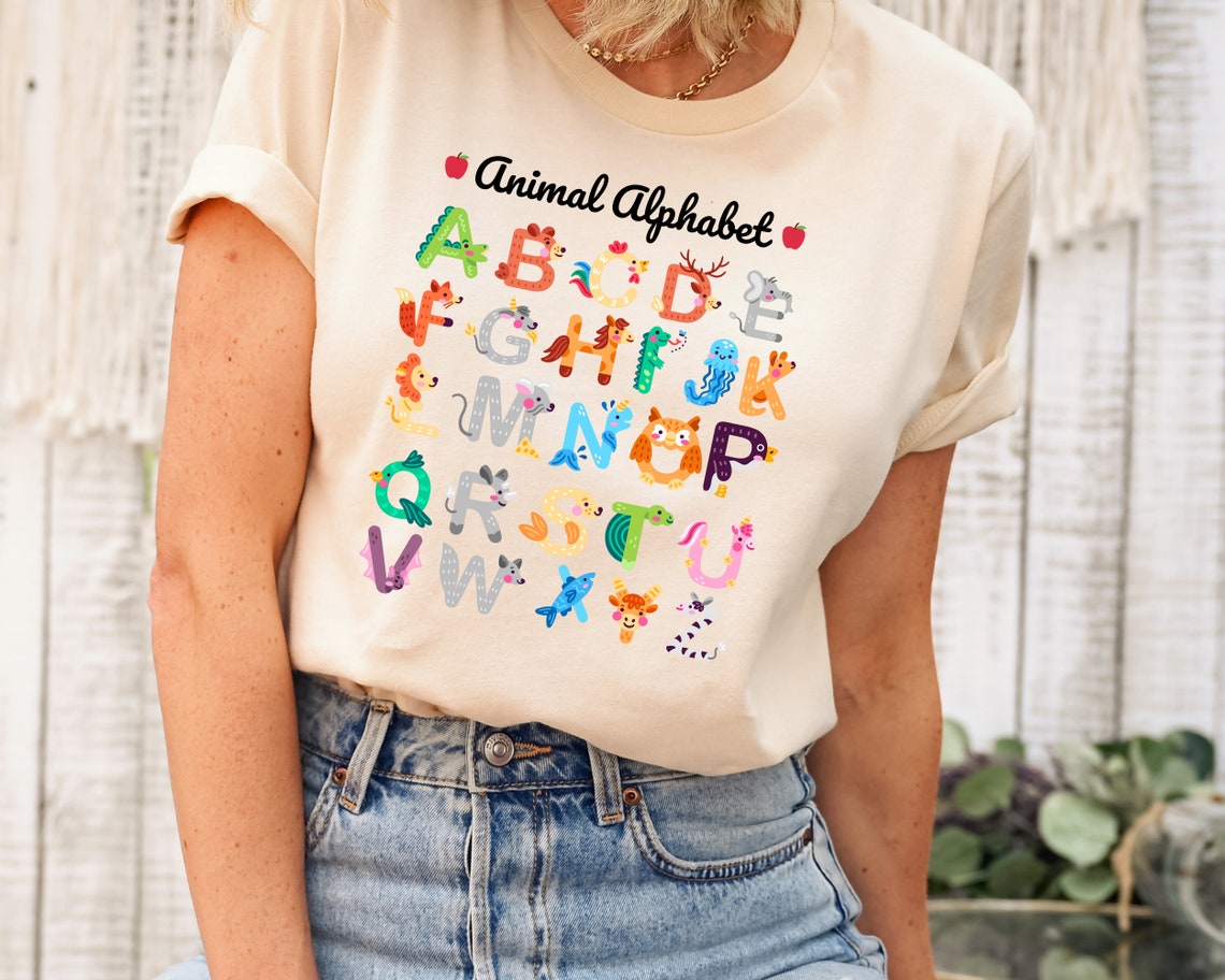 Animal Alphabet T Shirt Alphabet Shirt Women ABC Shirt for - Etsy