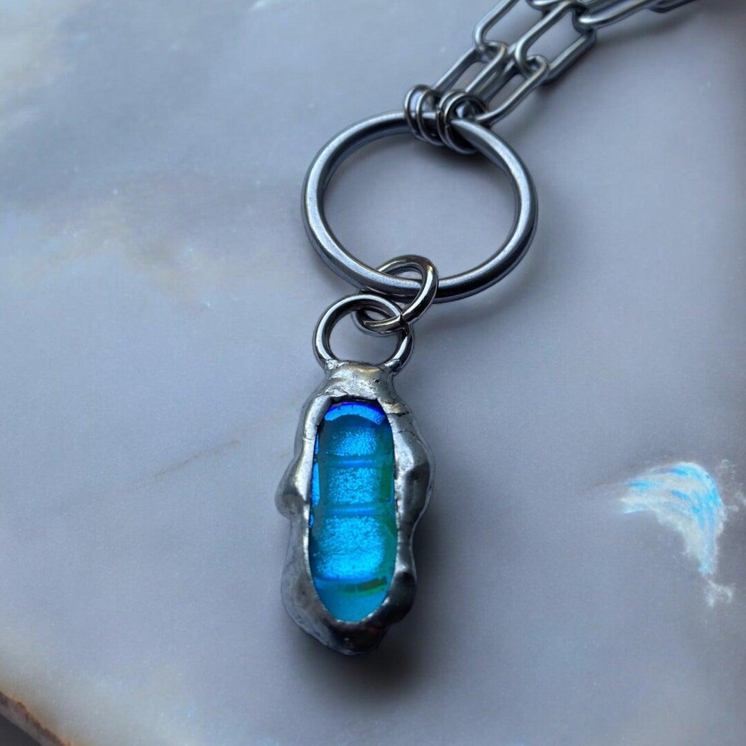 Cerulean Blob | Fused Glass O Ring Necklace, Fairy, Goth Jewelry, Y2K ...