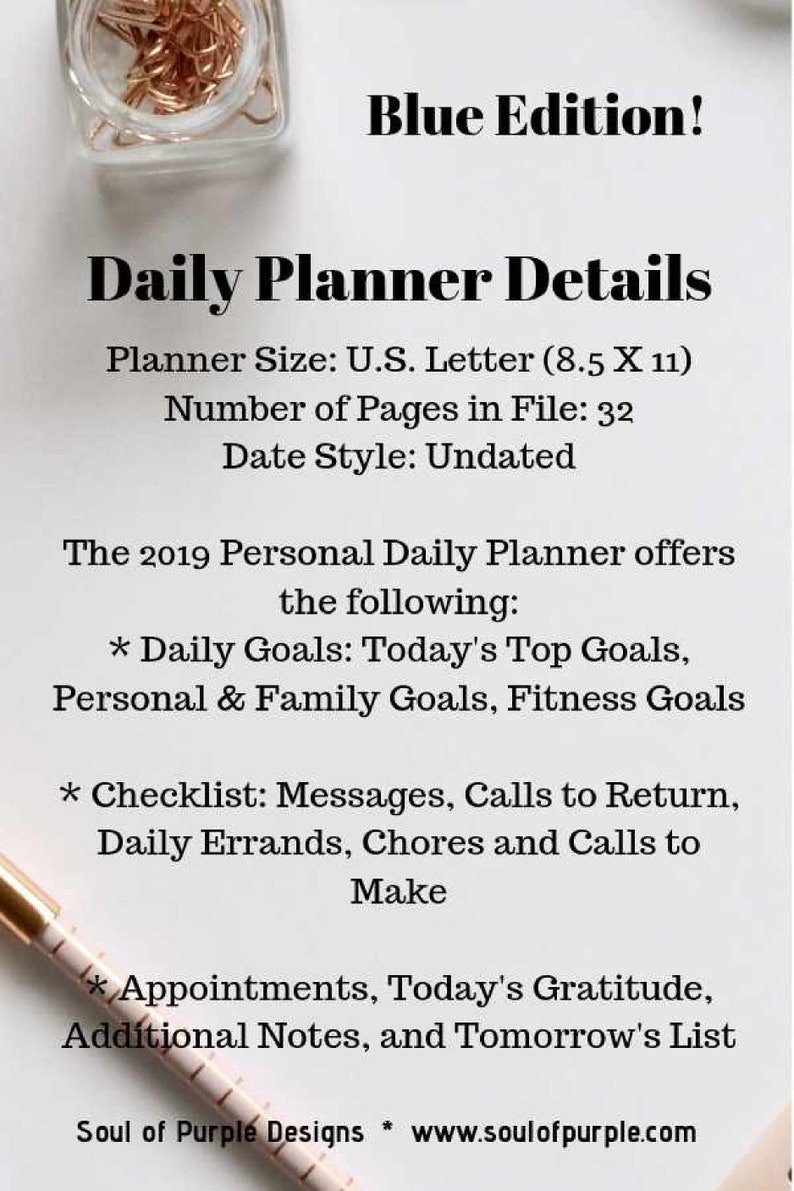 Daily Planner Printable Daily Plan Daily to Do List US Letter Size Blue ...