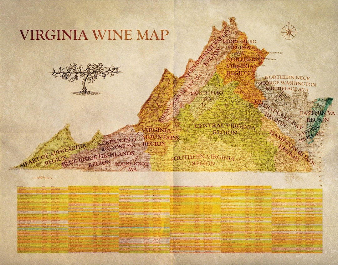 Virginia Wine Regions Map Print - Etsy