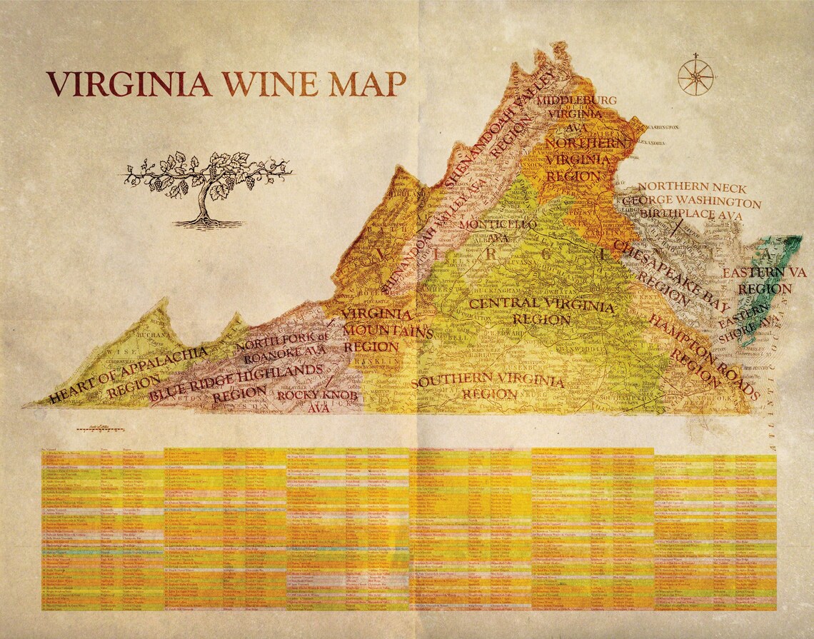 Virginia Wine Regions Map Print - Etsy