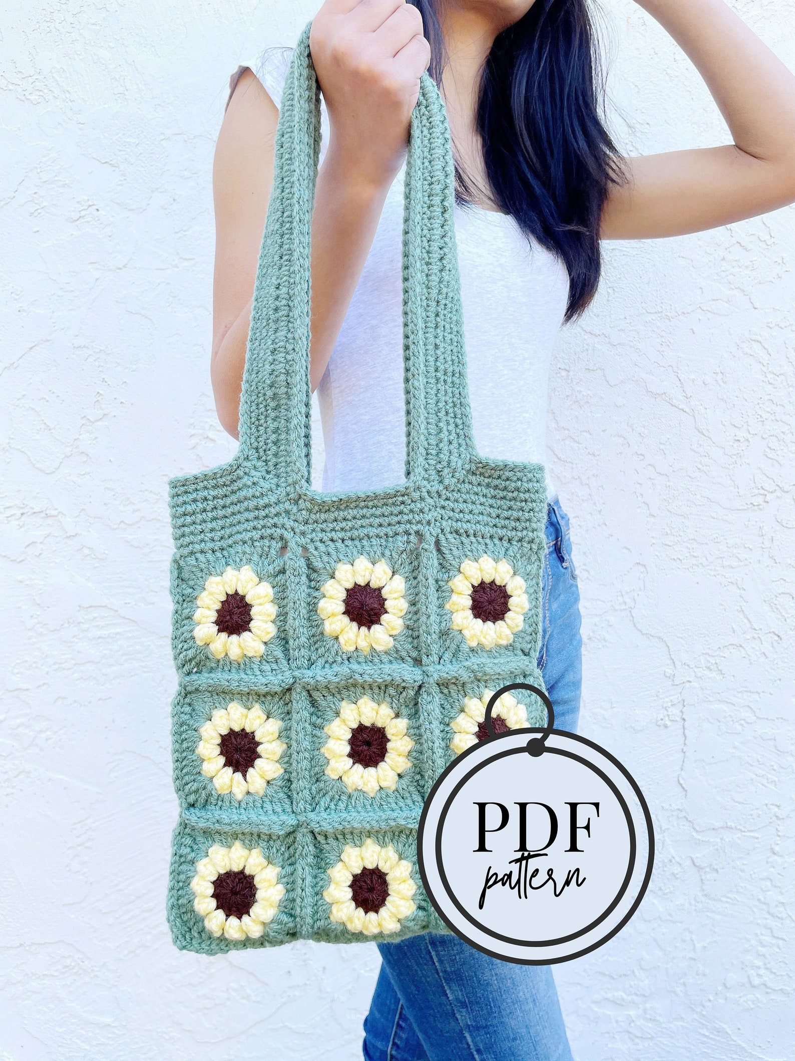 Sunflower Granny Square Tote Bag PDF Crochet Pattern / Granny | Etsy