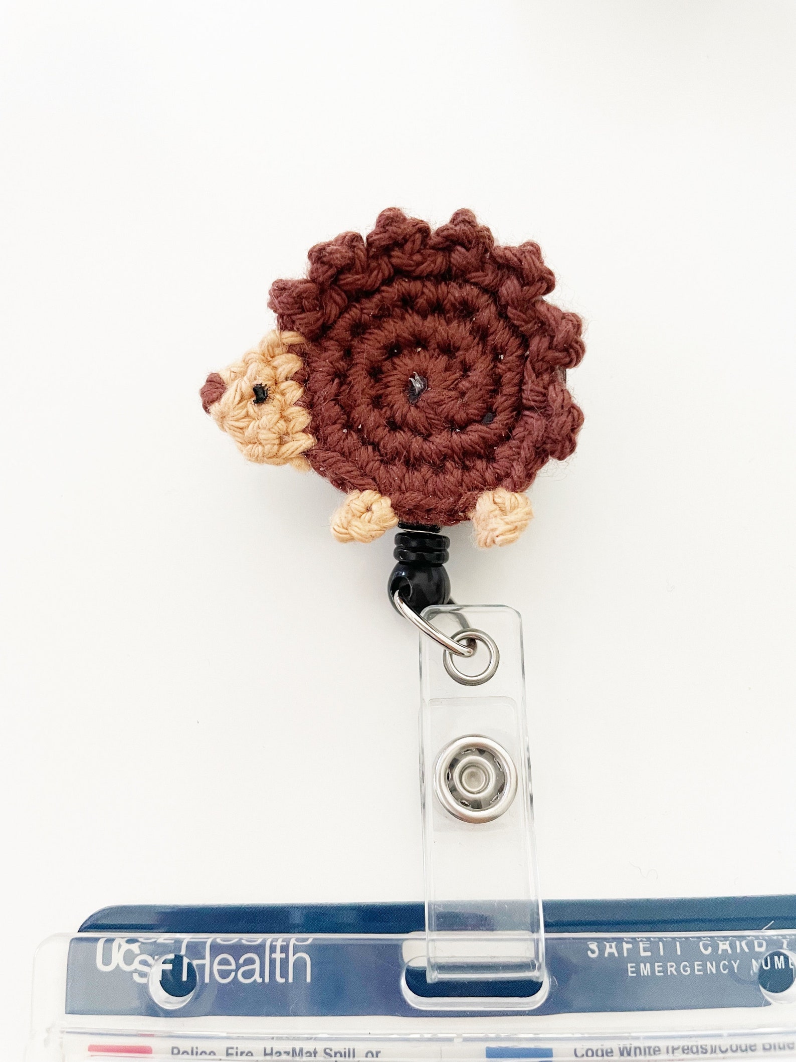 Hedgehog Badge Reel / Crochet Hedgehog Badge Reel / Hedgehog ID Holder ...