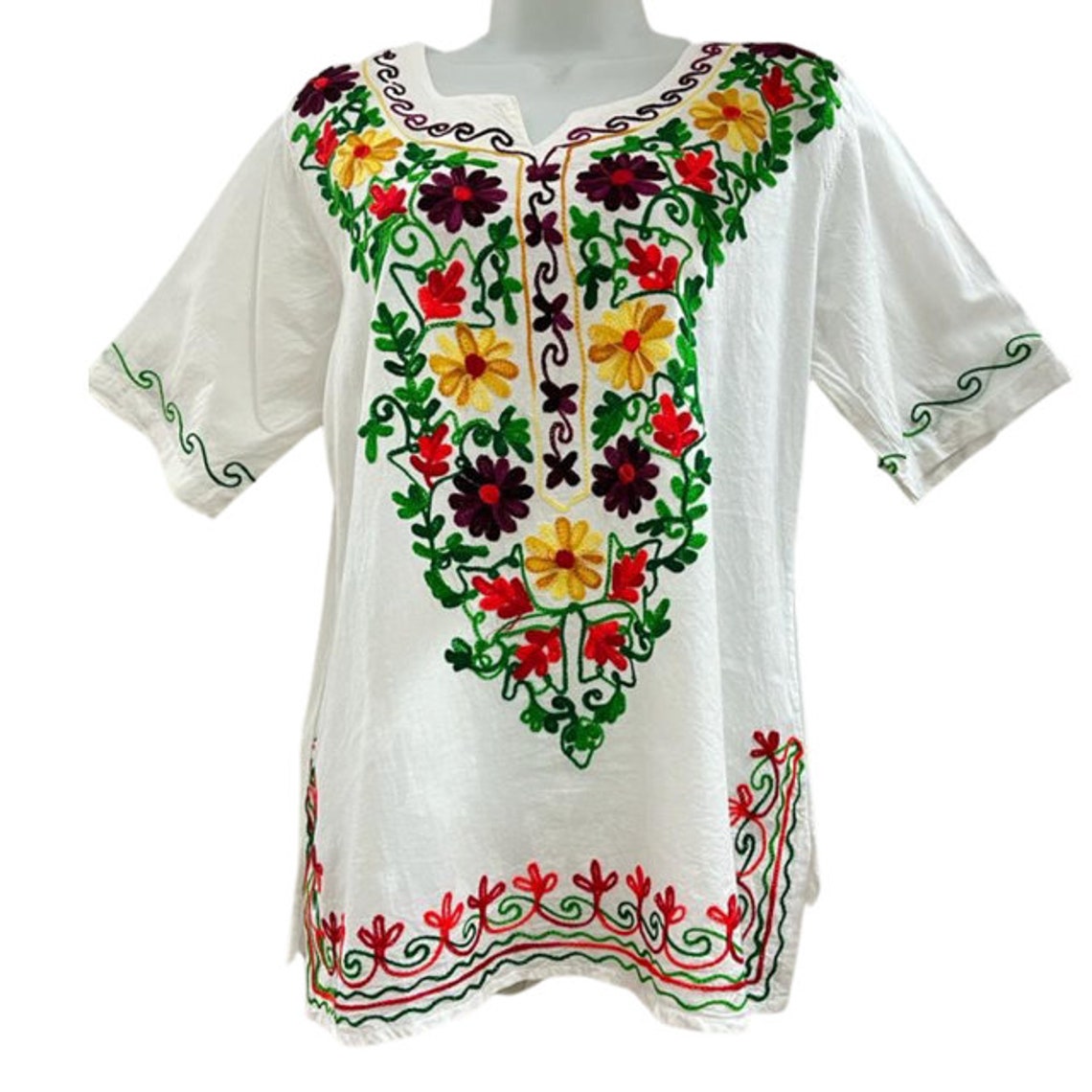 Mexican White Tops/blouses Colorful Hand Stitched - Etsy