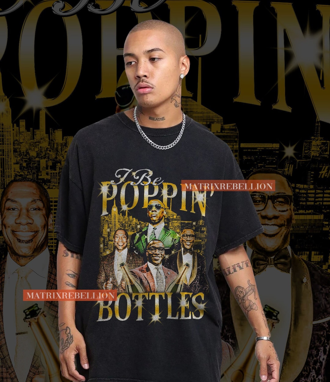 Shannon Sharpe Tee Shirt Vintage I Be Poppin Bottles Homage Etsy