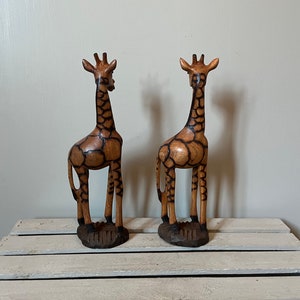 14'' Zimbabwe Wood Giraffe Africa Hand Carved Animal Sculpture African ...