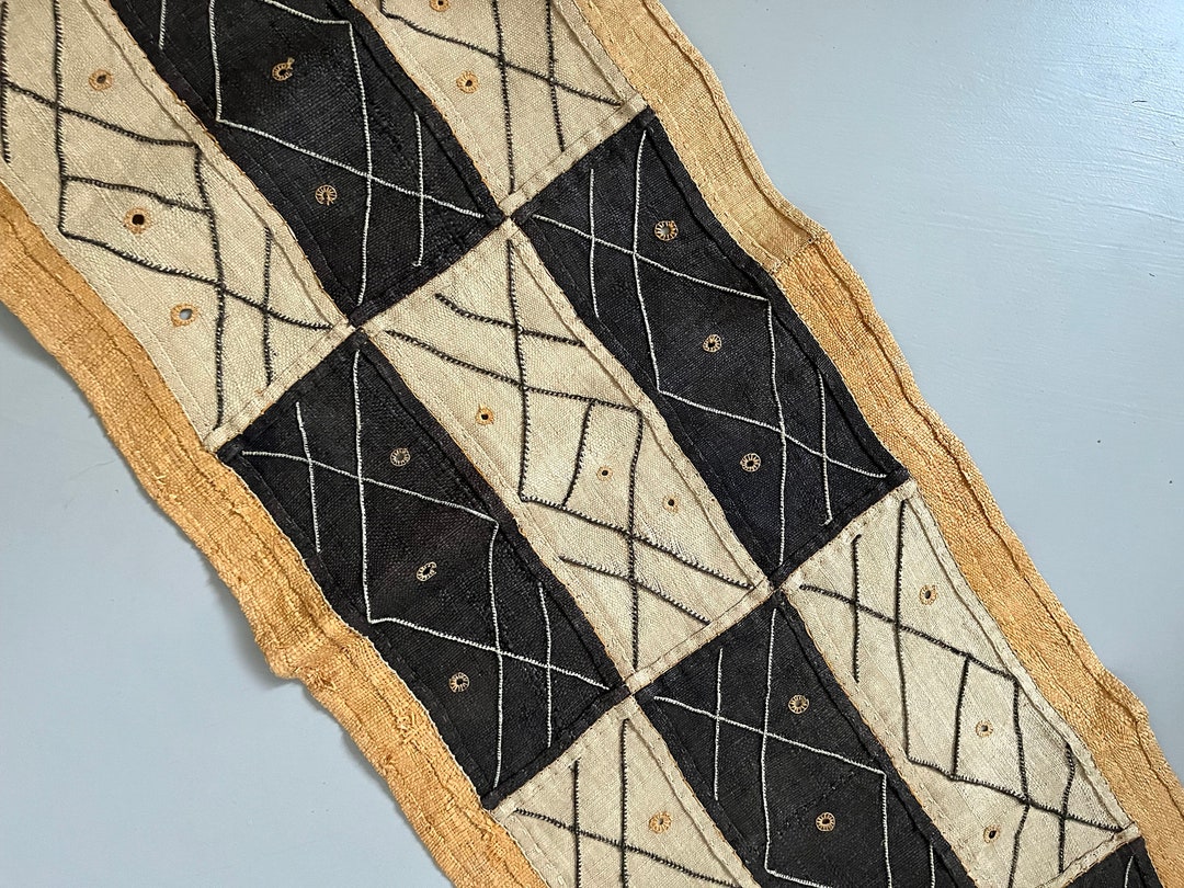 48'' African Raffia Cloth Hand Woven Kuba Fiber DRC Hand Stitch Mud ...