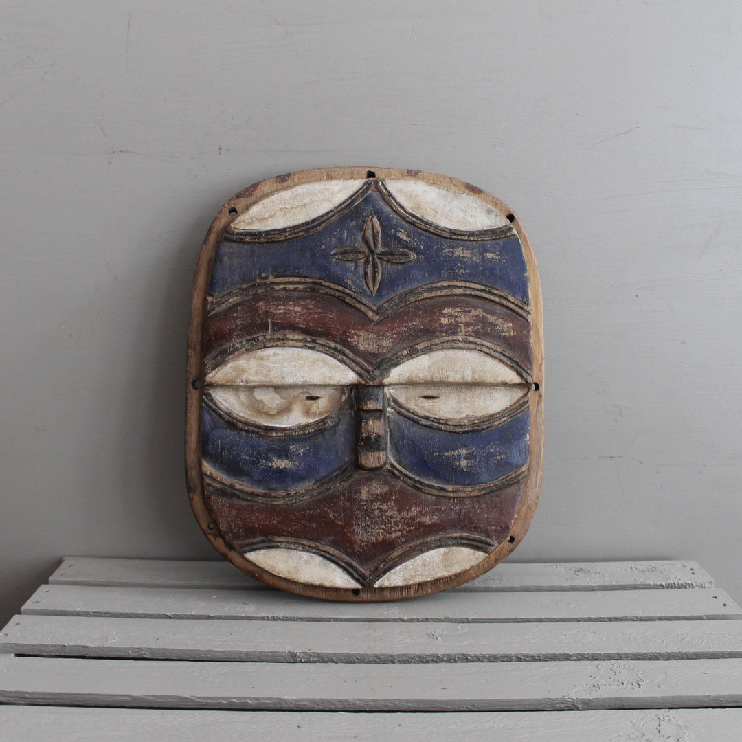 12.5'' Africa Vintage Mask Hand Carved Wood Congo Wall Hanging Decor ...