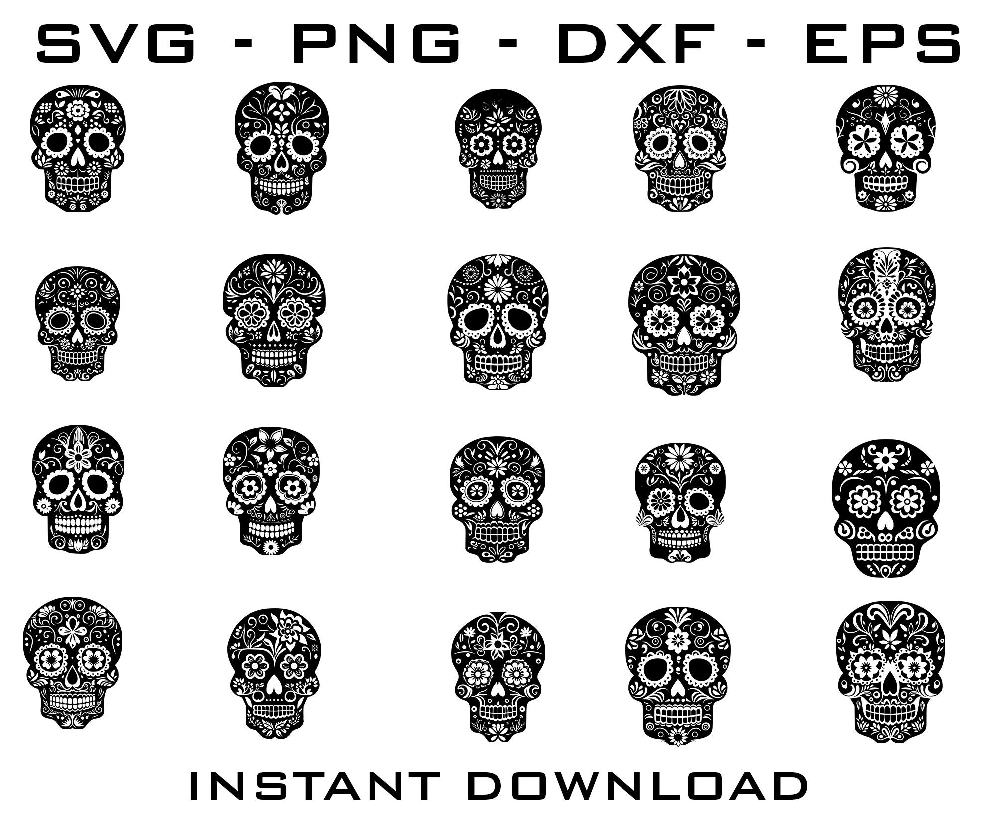Sugar Skull 20 Design Bundle SVG - Sugar Skull Bundle Cut Files - Sugar ...