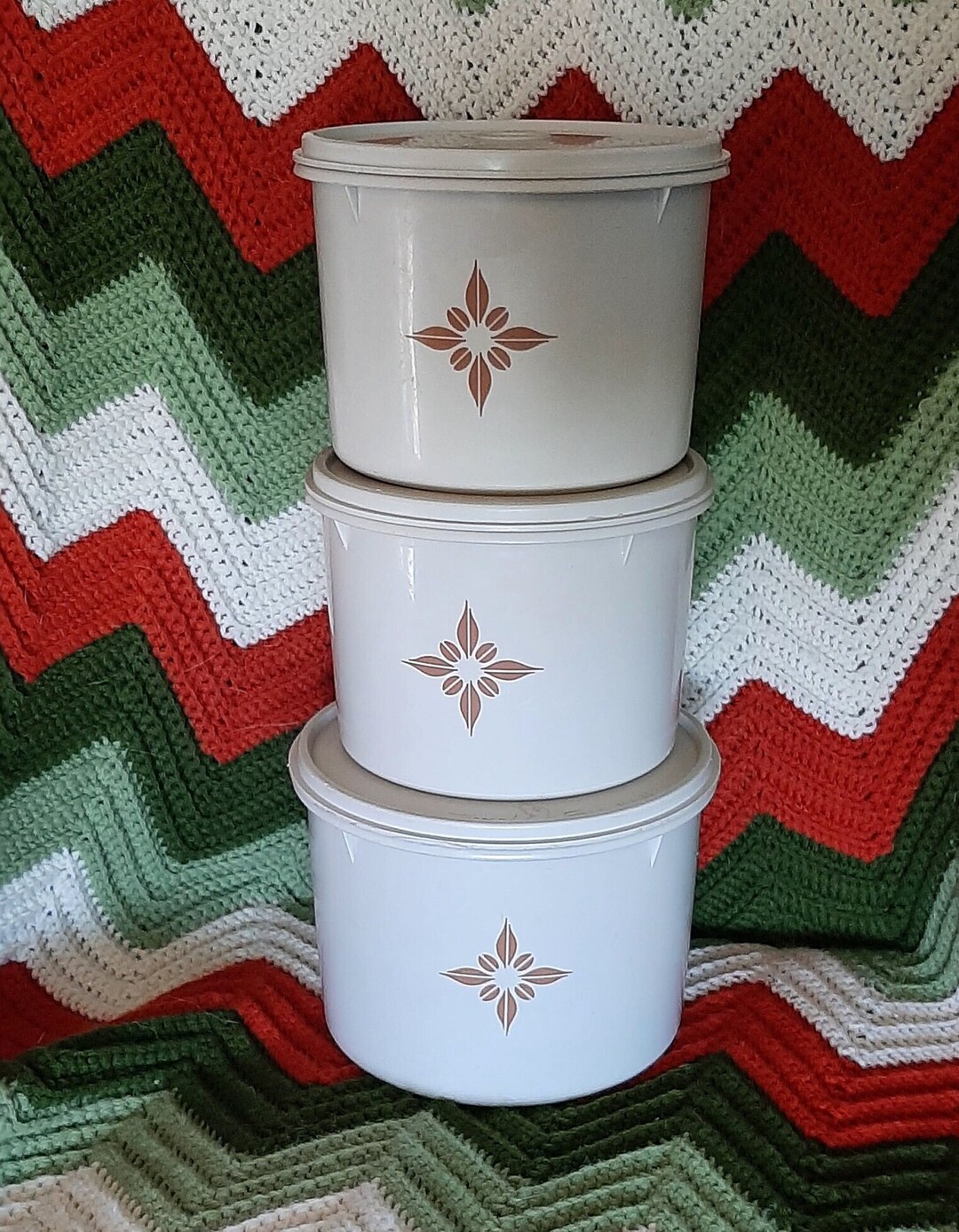 Vintage Tupperware 3 Canister Star Flower Cream Storage Bins - Tupper ...