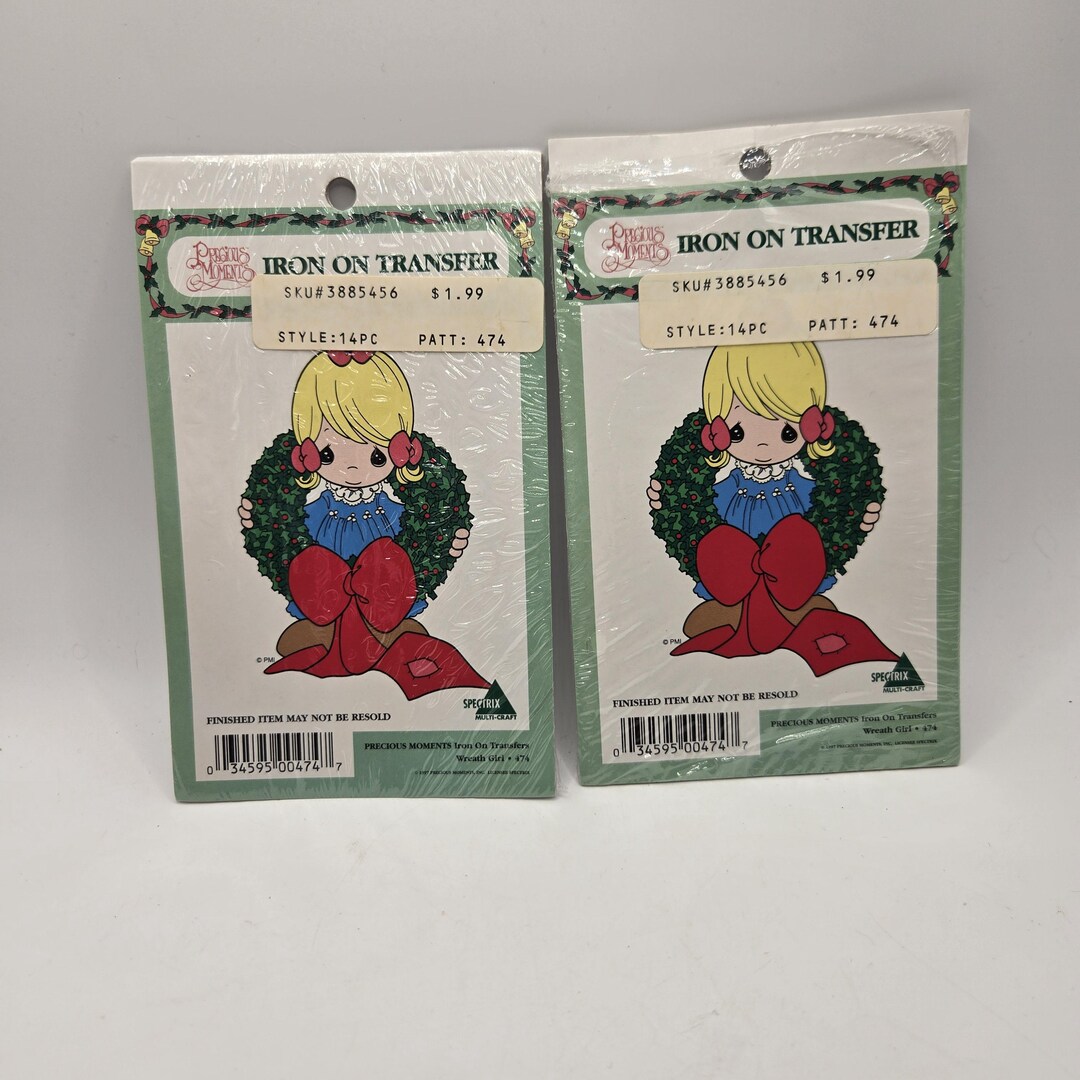 Vintage Precious Moments Iron on - Set of 2 - 1995 Christmas Wreath - Etsy