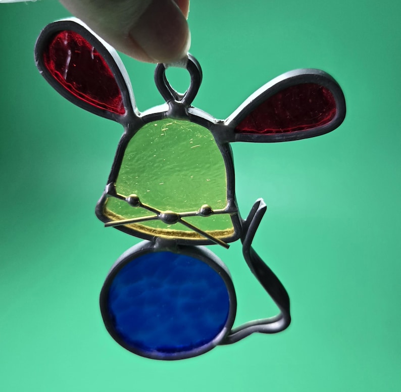 Mouse Stained Glass Red Yellow - Sun Catcher - Home Decor - Glass Art ...