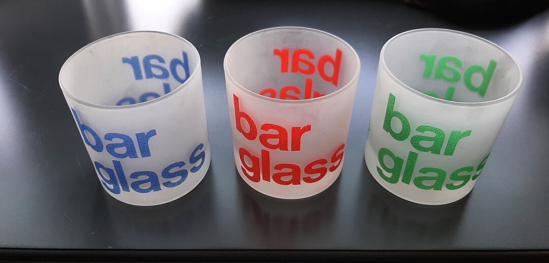 Vintage Morgan Set of 3 BAR Glasses bold Primary Color Textured Print ...