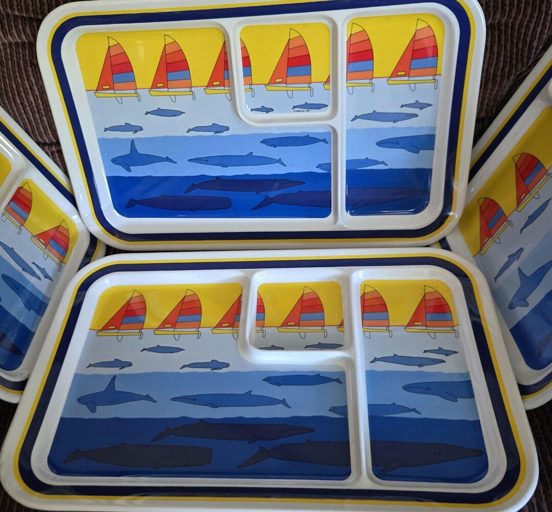 Oneida Melamine Trays – Seaside Sailboat Whale Design, Set of 4 ...
