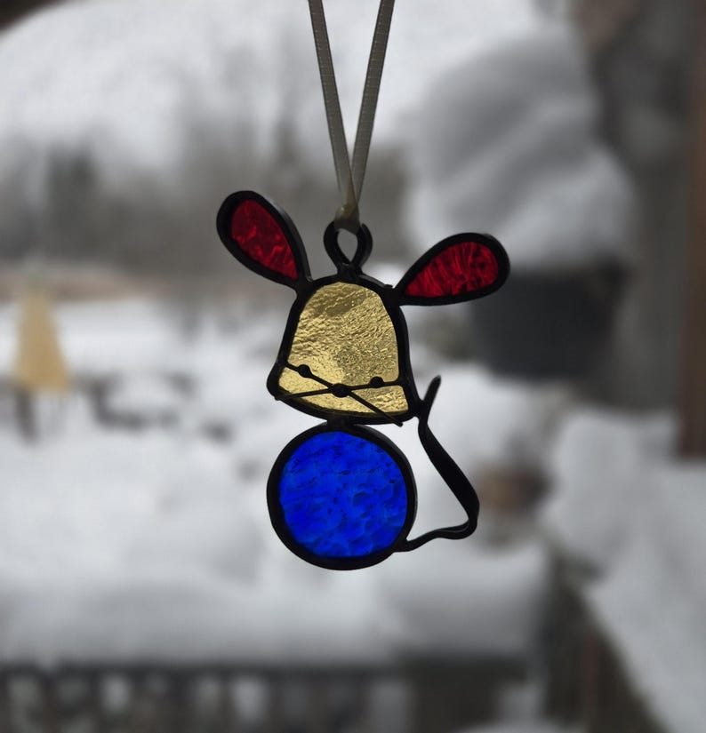 Mouse Stained Glass Red Yellow - Sun Catcher - Home Decor - Glass Art ...