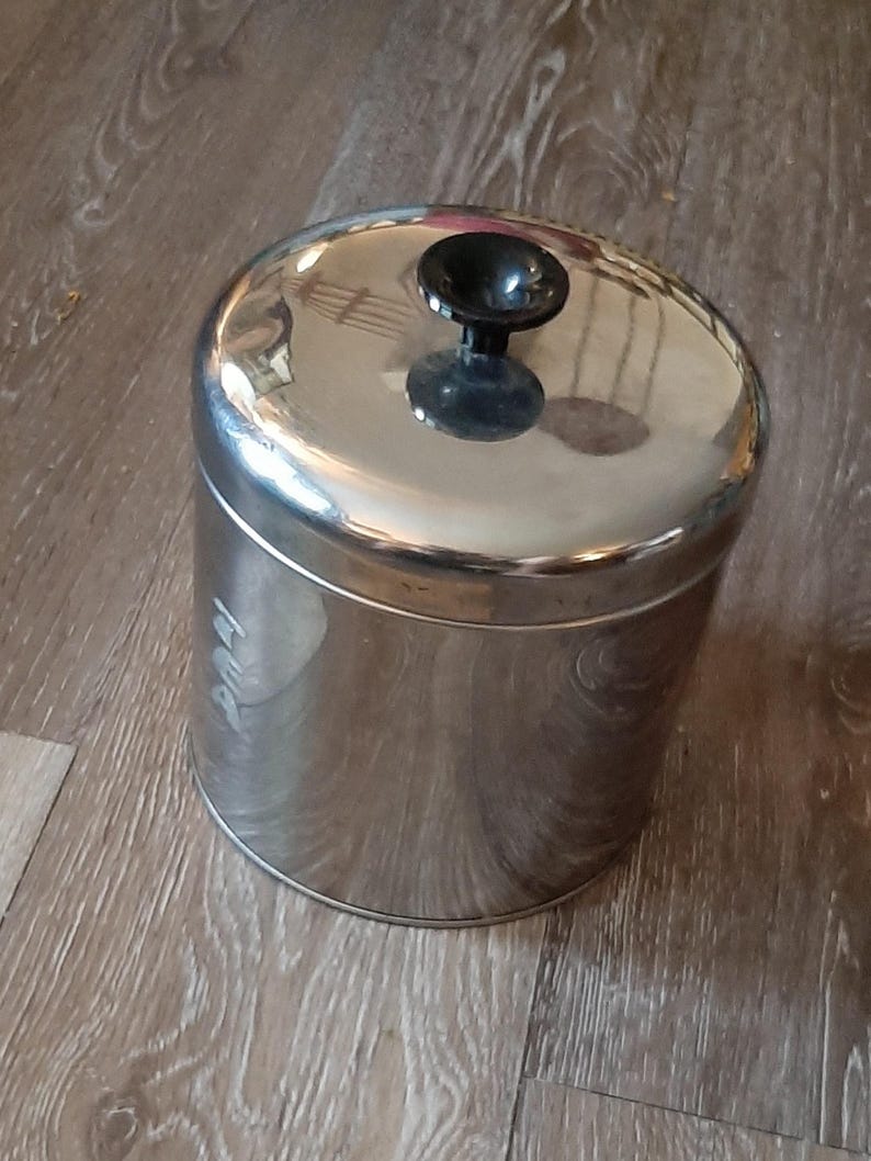 Tea Canister MCM Metal Black Knob - Etched Tea - Tea Lover - Storage - Etsy
