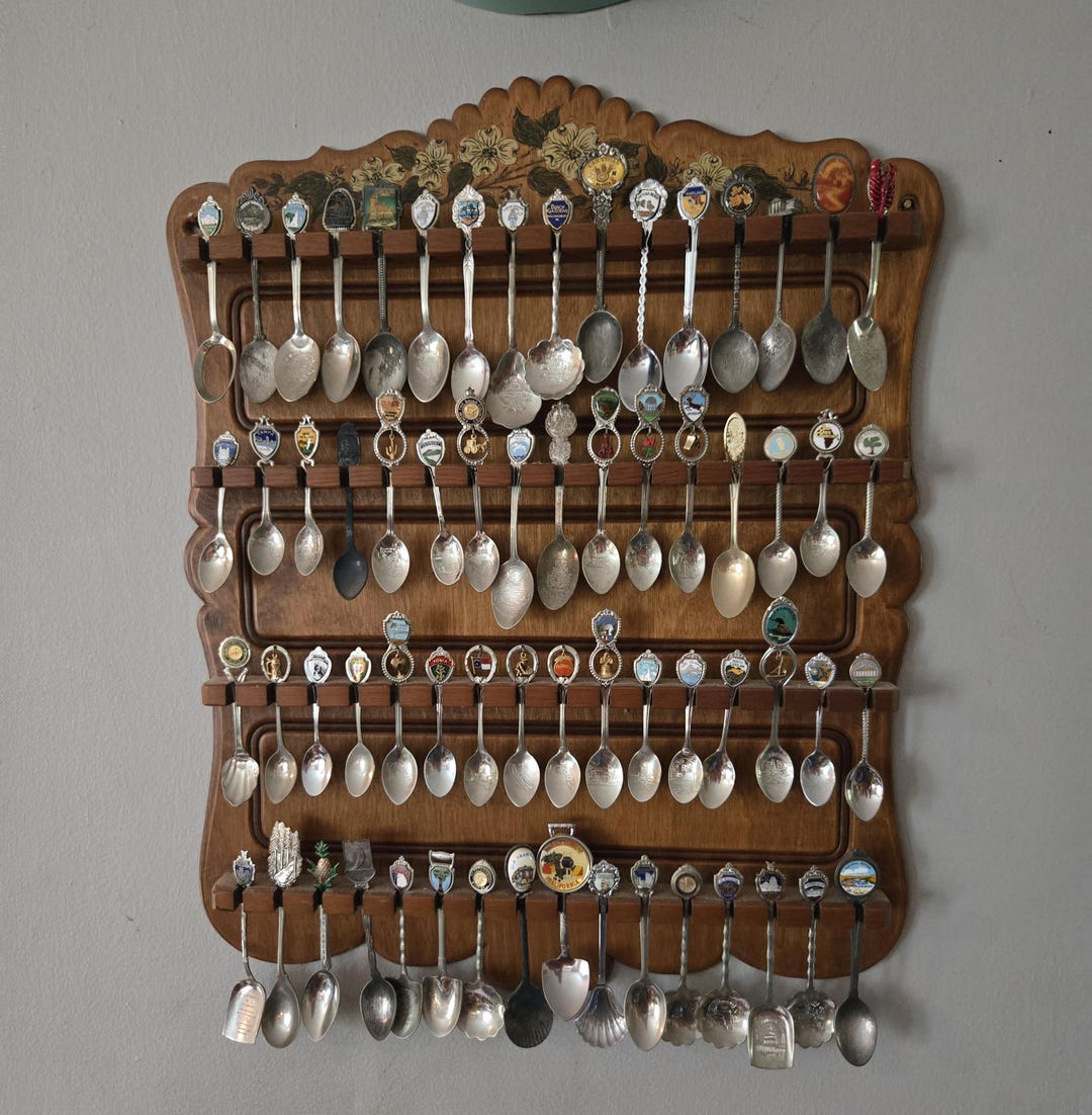 Vintage Large Spoon Display Carved Wooden Includes All Spoons 3D ...
