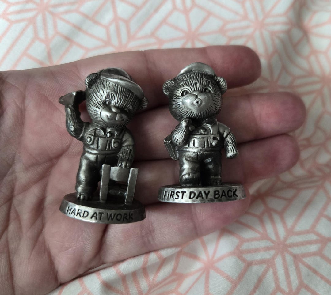 Fine Pewter Bear Figurines 1983 -set of 2- "hard at Work" and " First ...