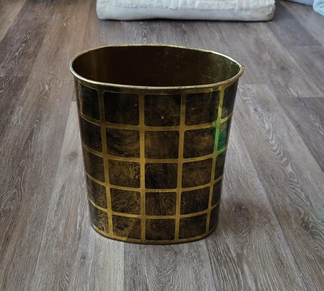 JL Clark Gold Checker Washed Trash Can 1960's Tin Trash Can Retro ...