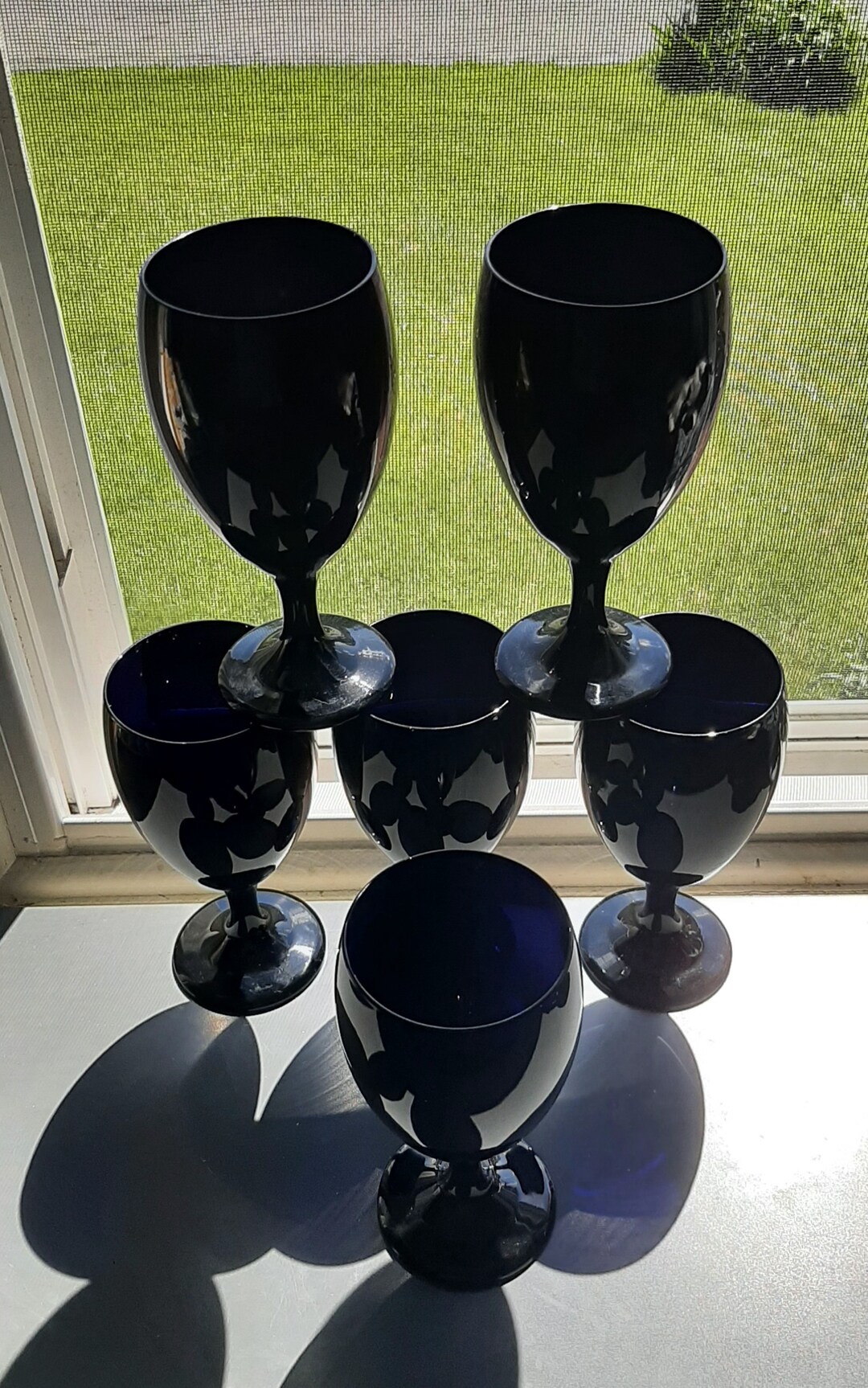 6 Deep Cobalt Blue Libbey Goblets Large Size Lovely Thick Glass - Etsy