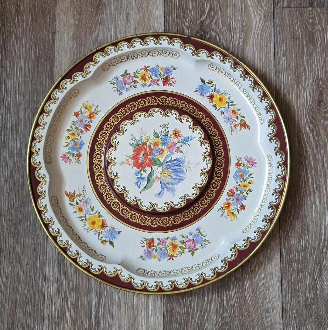 Vintage Dasher Metal Tray Round Floral - Vintage Advertising Decor - Etsy