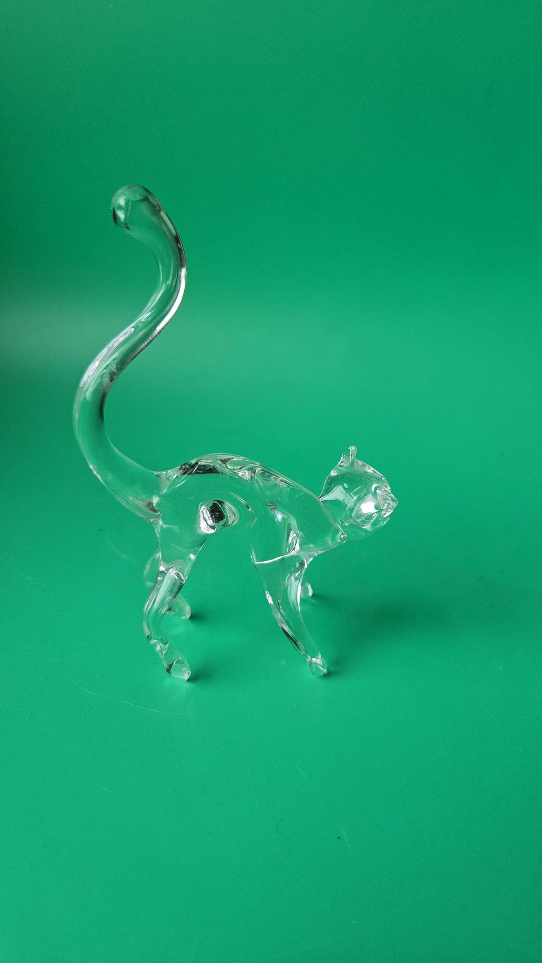 Cat Blown Glass - Clear Cat Long Tail - Spooked Cat Delicate Shelf ...