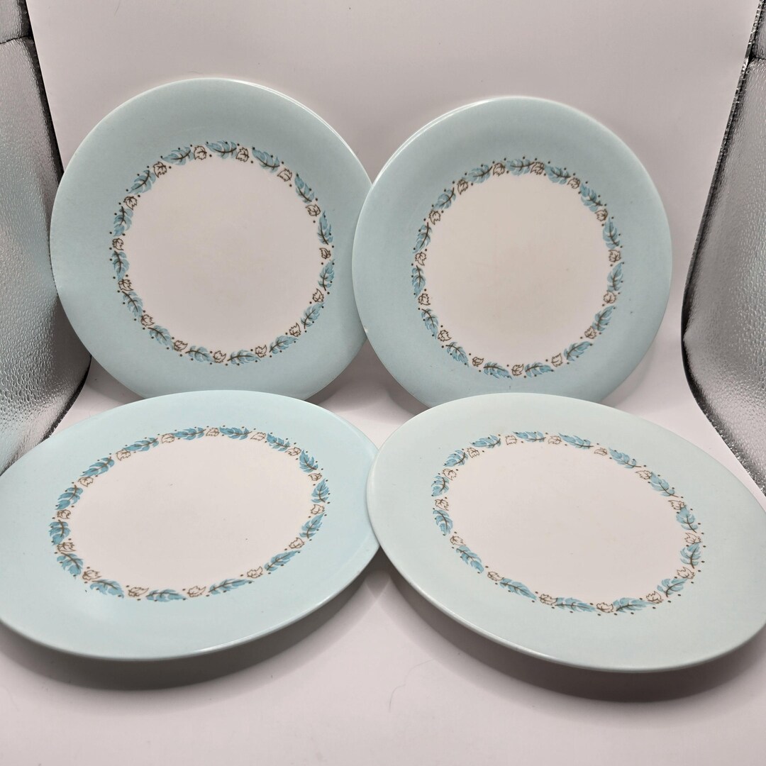 Vintage Blue and White Oneida Melamine Plates - Retro Kitchen Set of 4 ...
