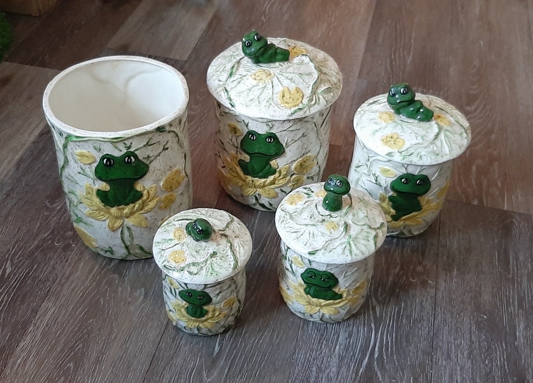 The Frog Ceramic Canister Set Sears Roebuck - Bonus Utensil Holder- 9 ...