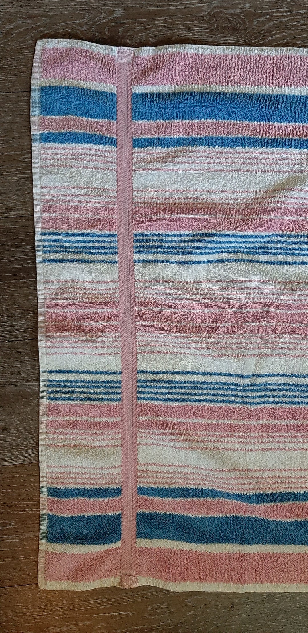 Vintage Cannon Striped Bath Towel Full Towel Pink Blue White Retro 46 X ...