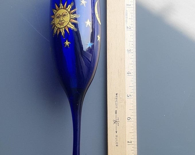 Rare Libbey Cobalt Blue Celestial Glass Moon Sun Star - Champagne Glass ...
