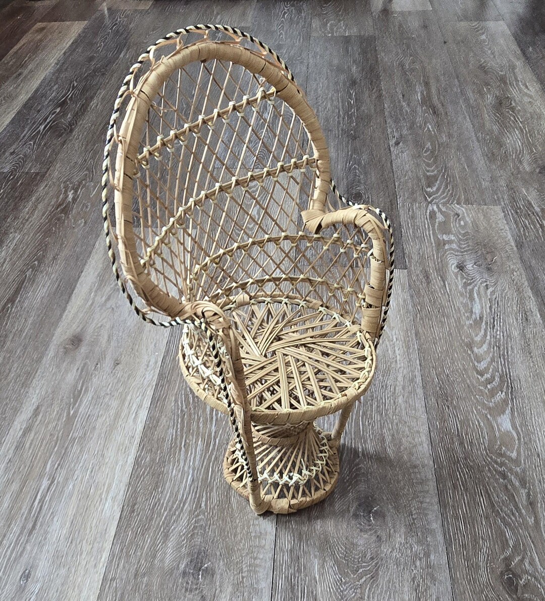 Peacock Chair Wicker Rattan Plant Stand Vintage Doll Chair - 16 Inch ...