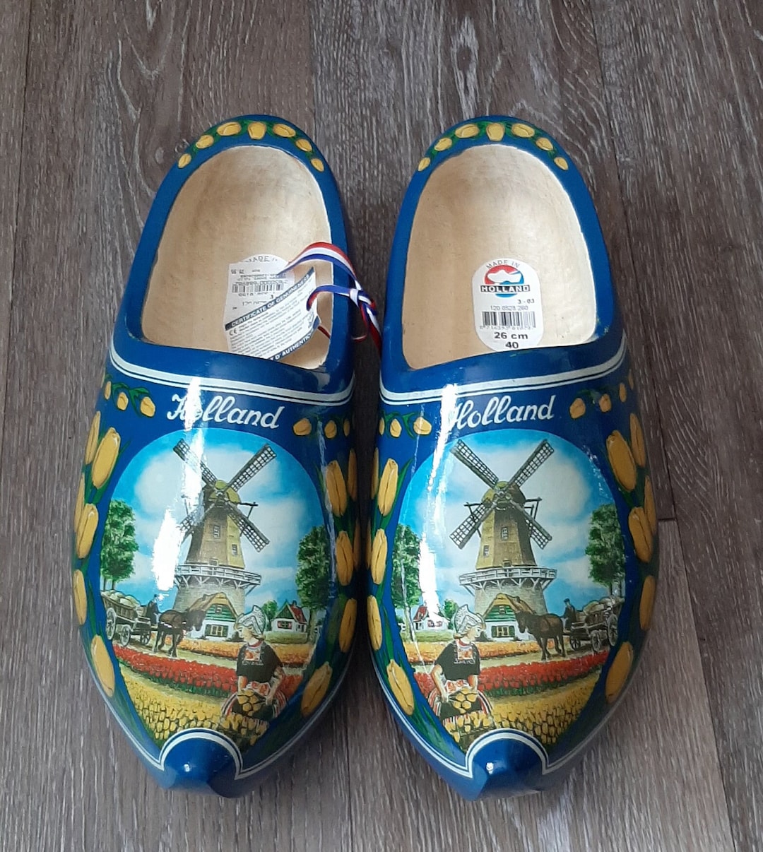 Vintage Wooden Dutch Holland Windmill Clogs Blue - Etsy