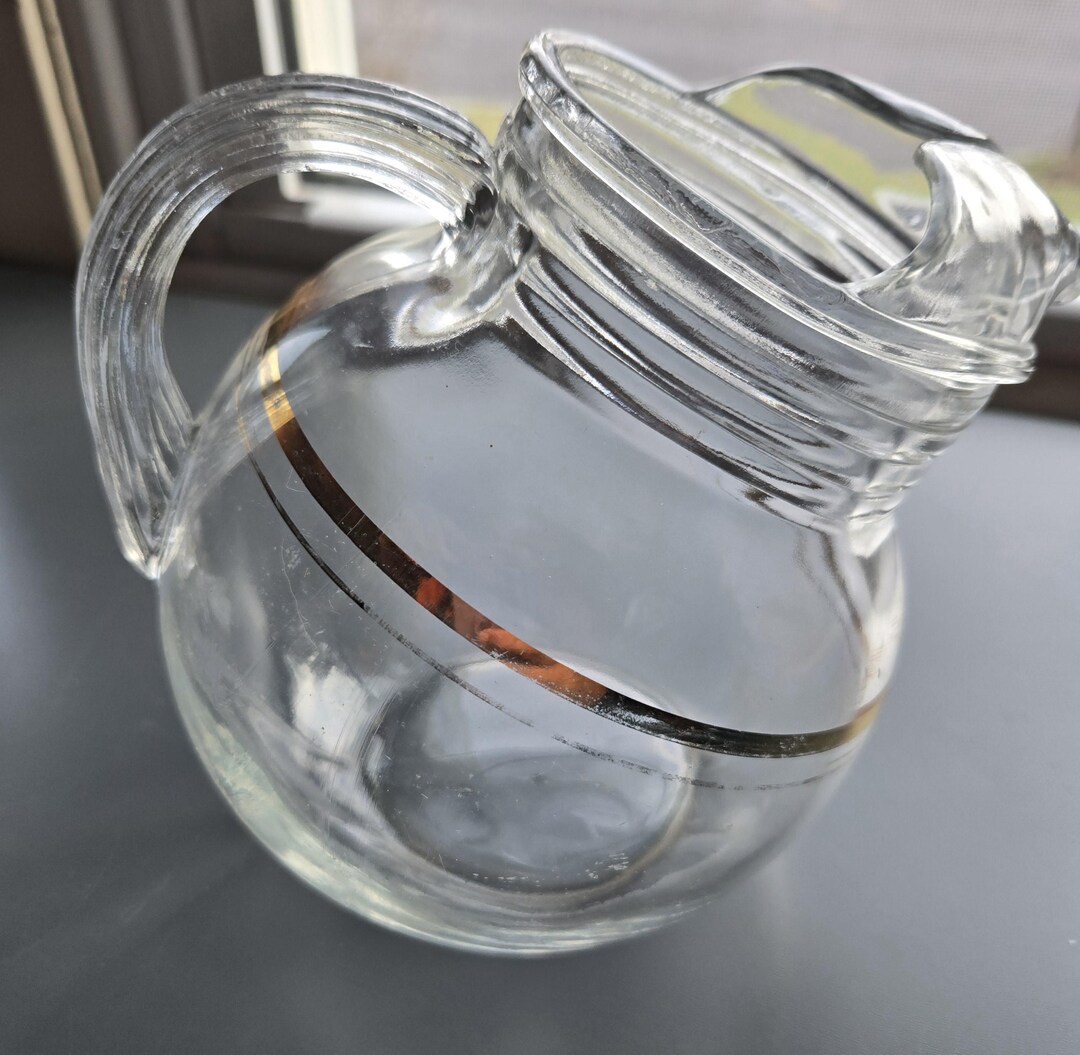 Pitcher Side Tilt Anchor Hocking Lovely Retro Style MCM Gold Stripe ...
