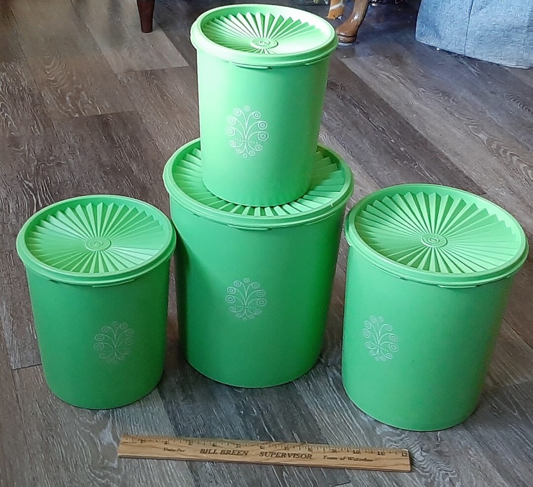 Vintage Tupperware Sunburst Set of 4 Lime Green Servalier Canister 1339 ...