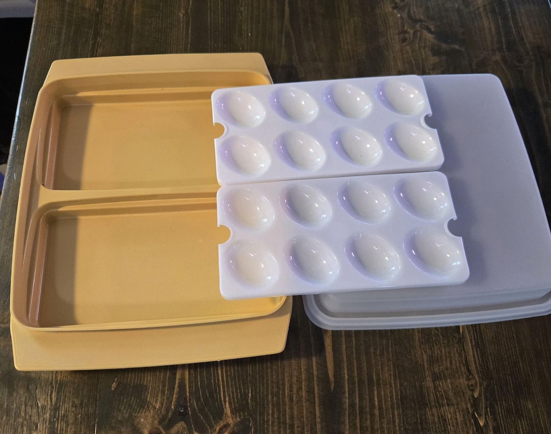 Vintage Tupperware Deviled Egg Carrier With Egg Inserts Yellow Color ...