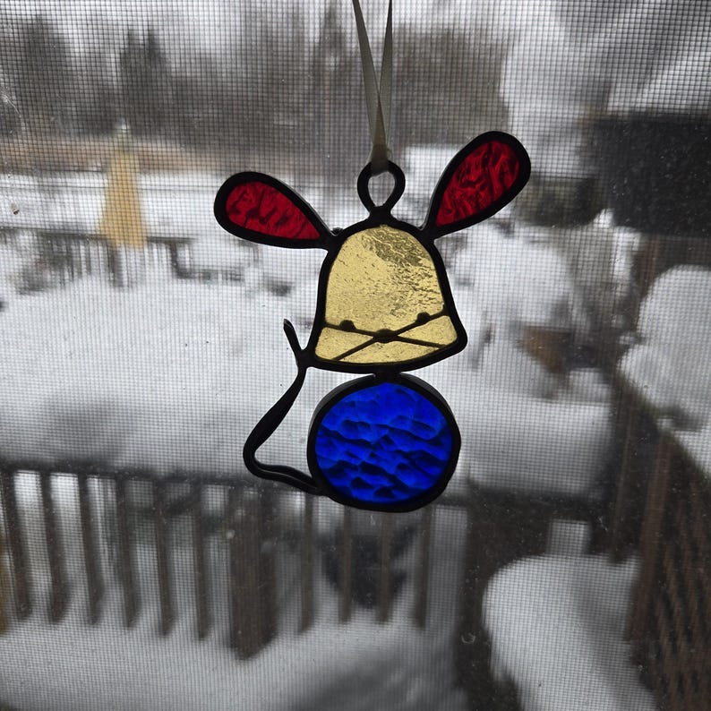 Mouse Stained Glass Red Yellow - Sun Catcher - Home Decor - Glass Art ...