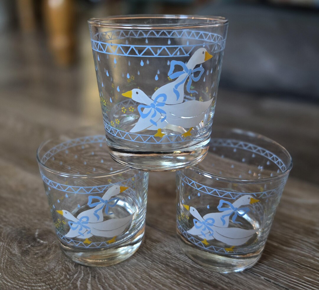 Vintage 3 Whiskey Country Goose Glasses Glassware 1990's Duck Stylish ...