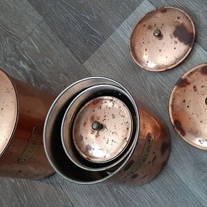Solid Copper Korean 4 Canister Set Mid-century Brass Plates Flour Sugar ...