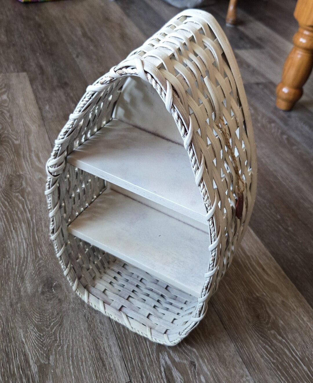 Vintage White Wicker Boat Shelf Rattan - 3 Tier Shelf - Hang on Wall or ...