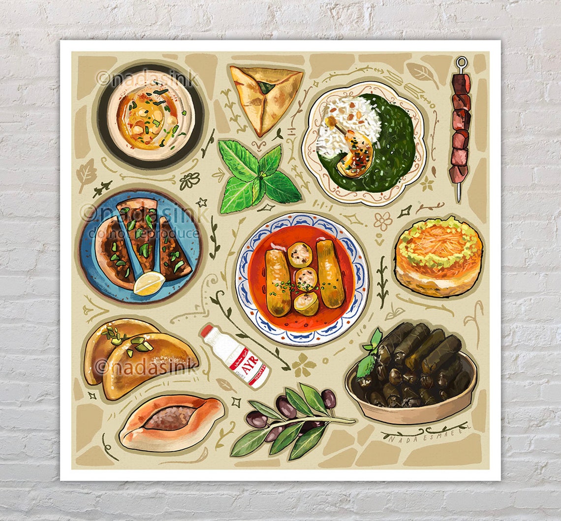 Middle Eastern Cuisine Illustration art Print Arab Food - Etsy Canada