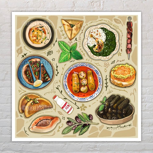 Middle Eastern Cuisine Illustration art Print Arab Food - Etsy