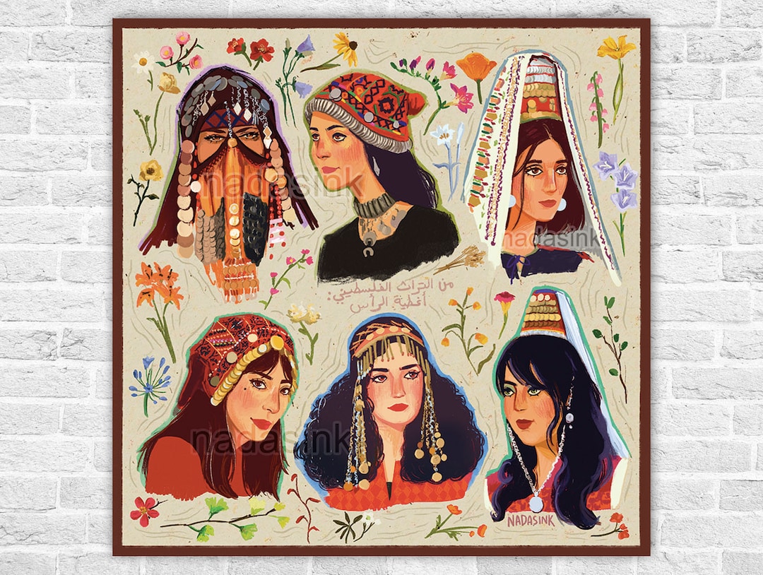 Palestinian Headdresses - Art Print | Tatreez Art | Palestine Cultural ...