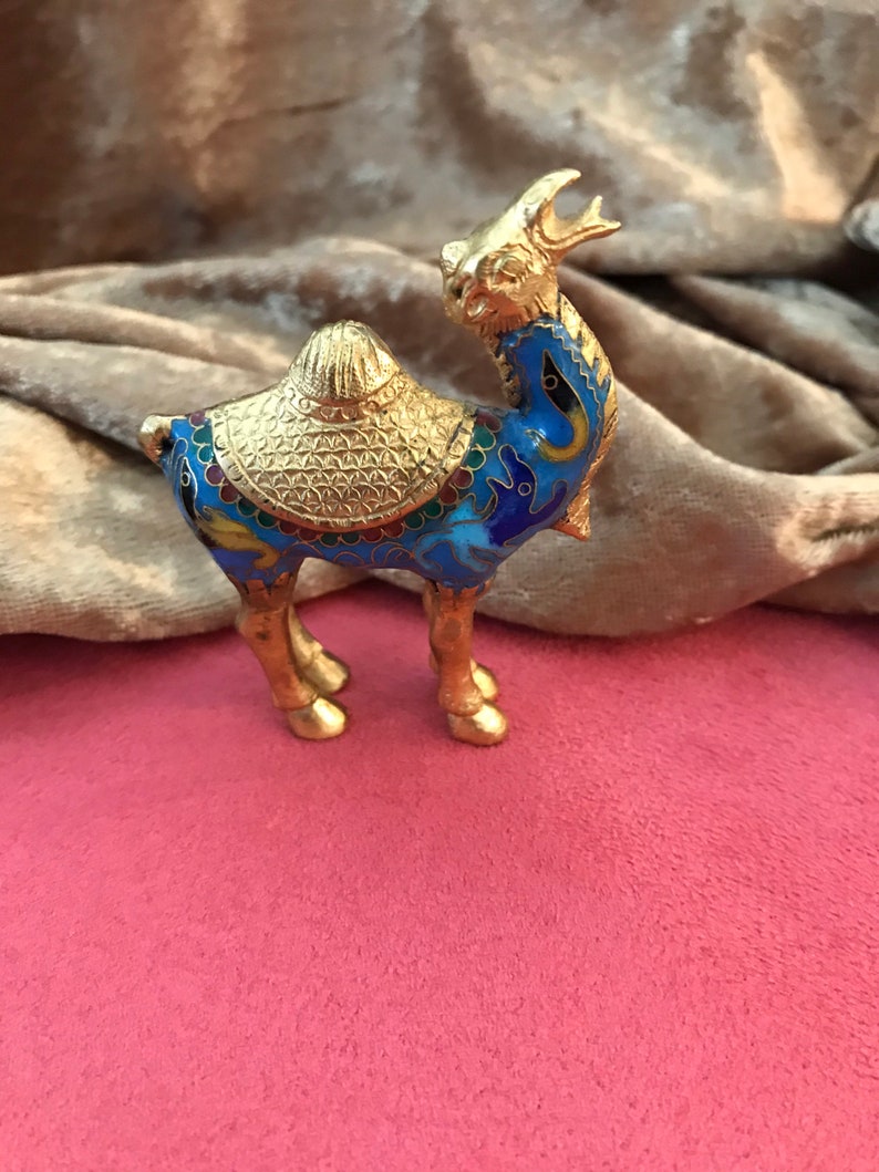 Gold Cloisonné Camel, Blue and Gold Camel Figurine, Curio Cabinet Gifts ...
