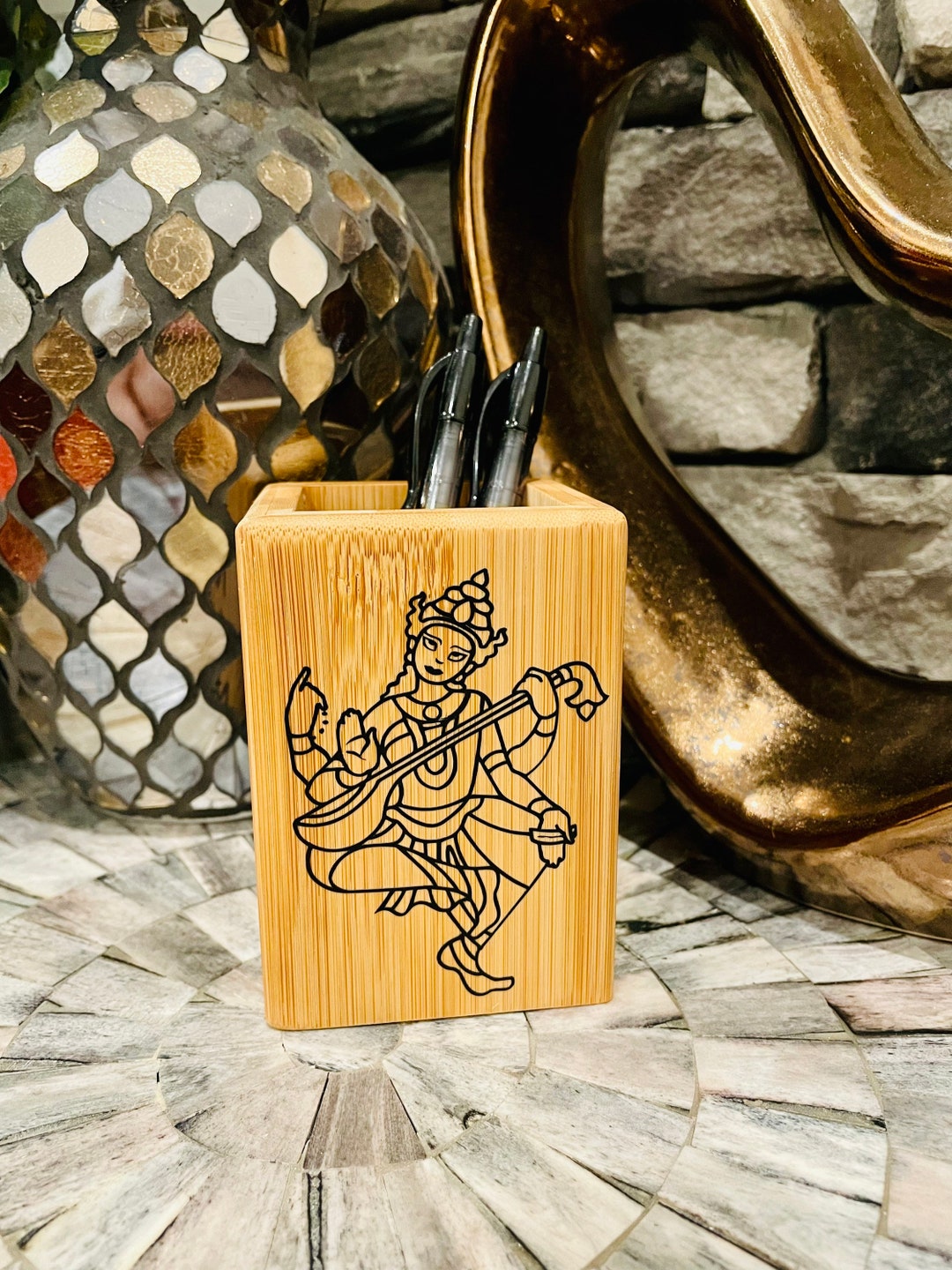 Saraswati Pen Pencil Holder, Student Gifts, Knowledge Blessings ...