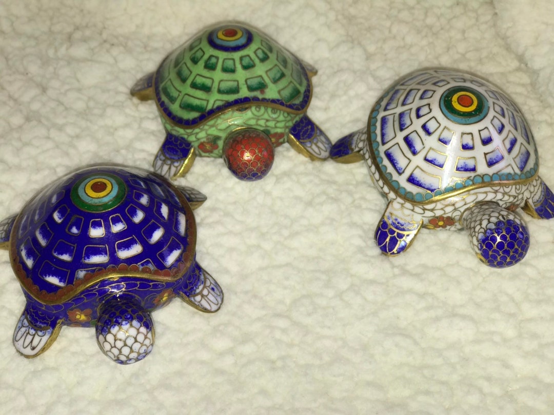 3 Cloisonné Turtle Trinket Boxes, Gifts, Turtle Collectors, Knick ...