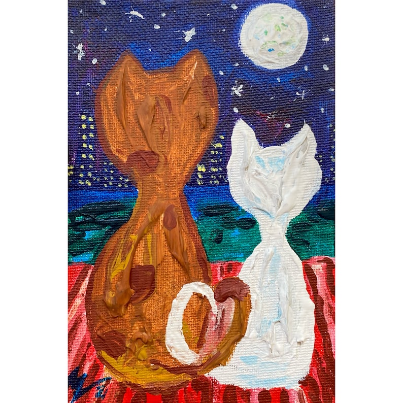 Cats Painting Romantic Original Art Loving Couple Artwork - Etsy