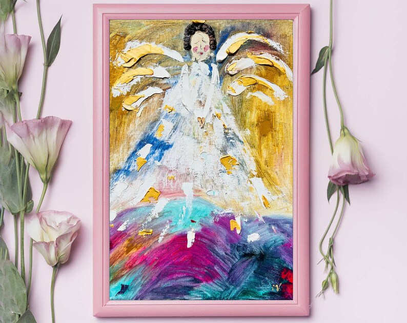 Angel Painting Religious Original Art Angel Happiness Artwork - Etsy