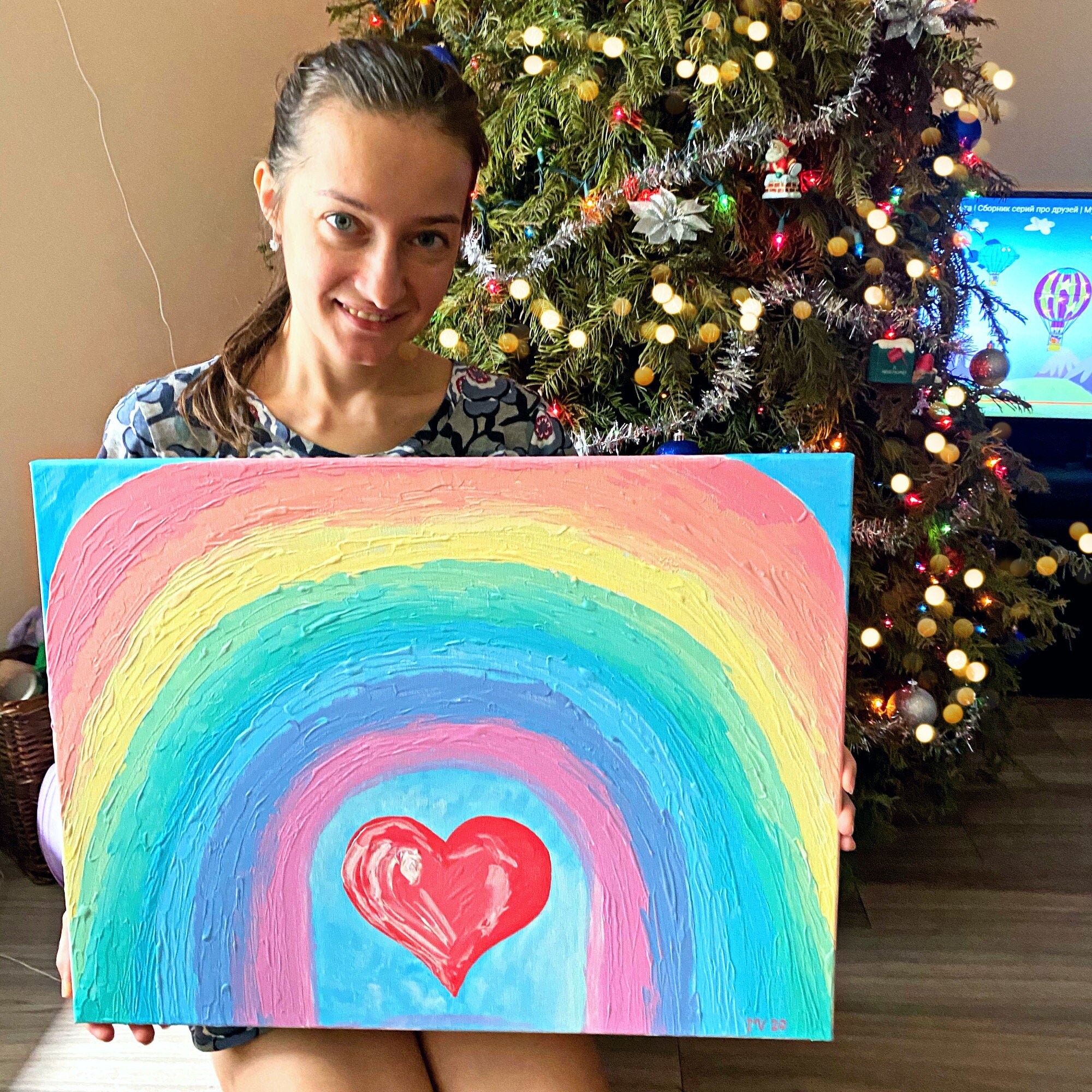 Rainbow & Heart Wall Art Original Painting Canvas Art | Etsy